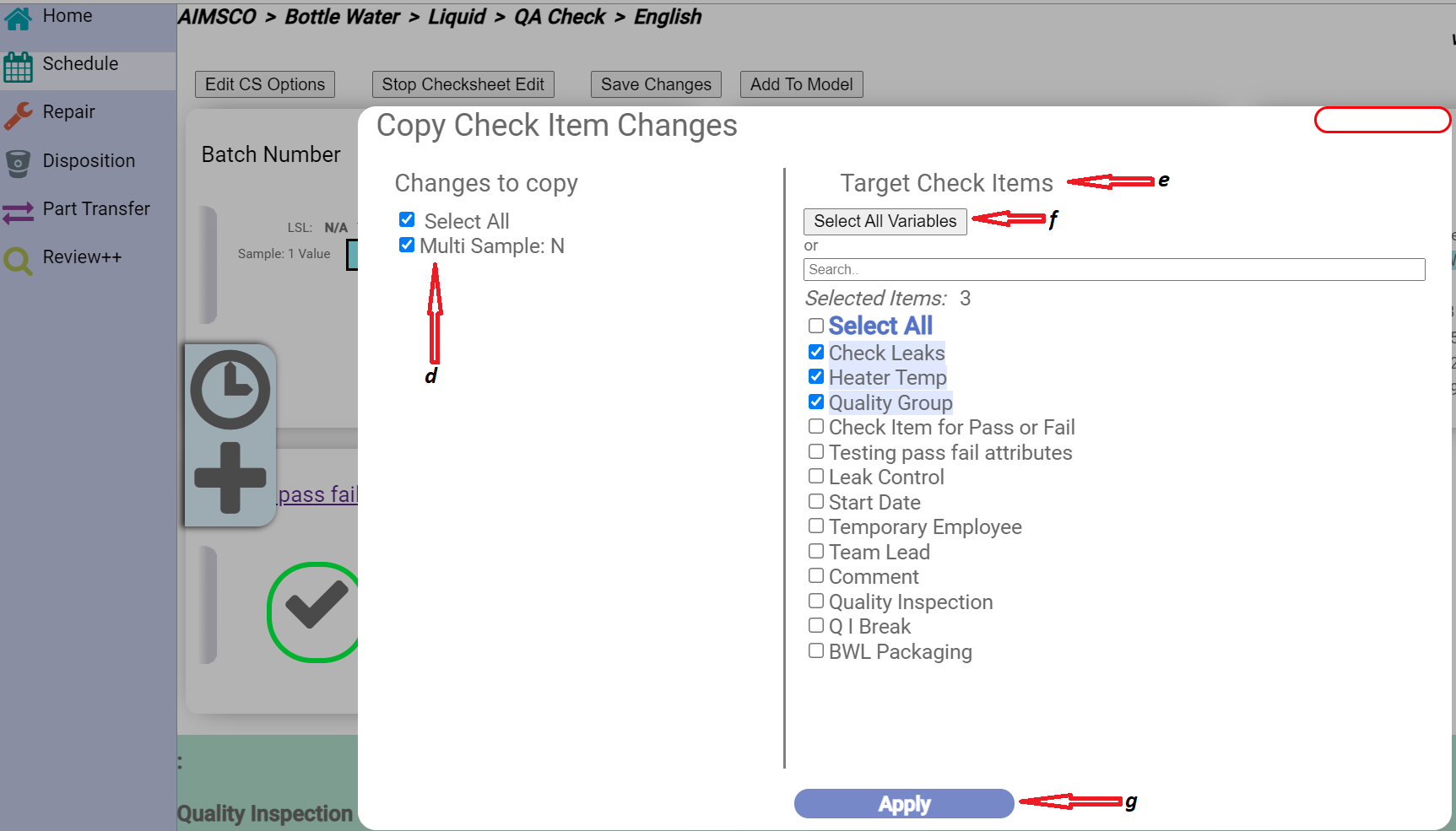 Copy eCheckitem changes to multiple check item on the same eChecksheet ...
